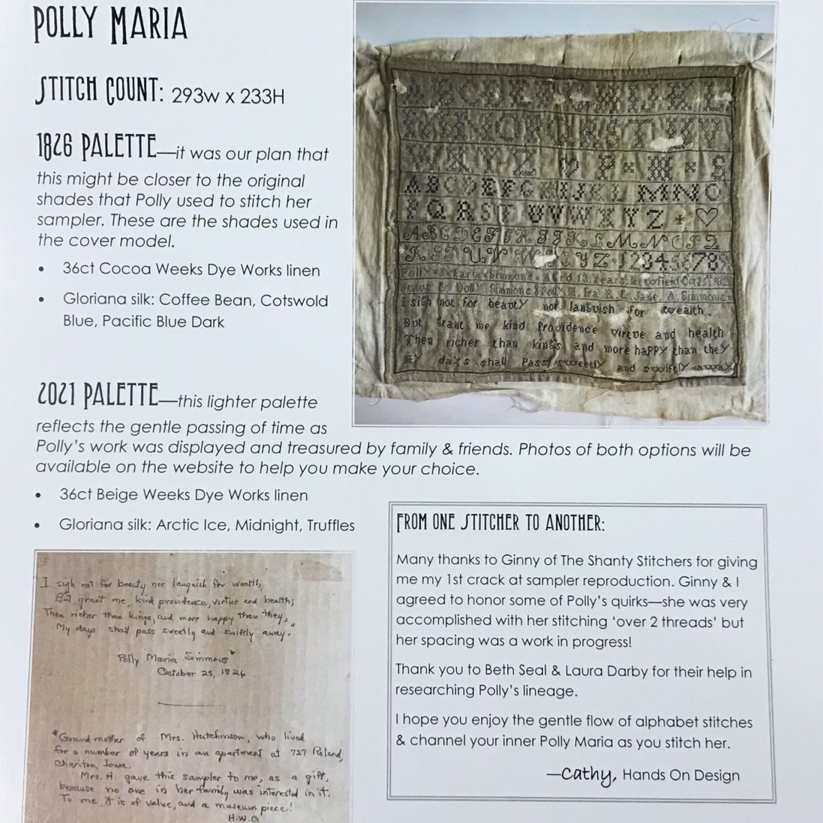 Polly Maria Sampler 1826 Palette - Nimble Needle